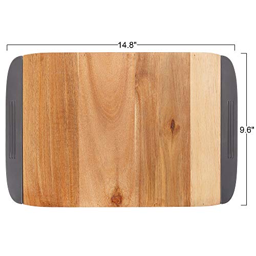 Glad Acacia Wood Cutting Board with Slide Out Trays | Catches Food and Waste | Solid Wooden Butcher Block with Removable Drawers | Kitchen Cooking Supplies, Brown, Black