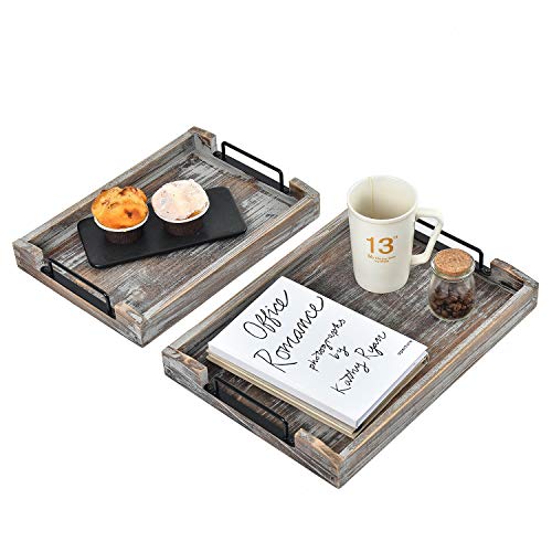 VERGOODR Country Rustic Torched Wood Nesting Breakfast Serving Trays with Handles, Set of 3 (Torched Wood)