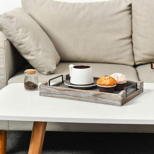 VERGOODR Country Rustic Torched Wood Nesting Breakfast Serving Trays with Handles, Set of 3 (Torched Wood)