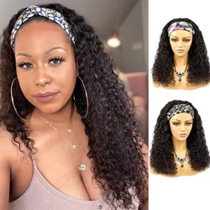 ivcoco headband wig human hair for black women, 180% density deep curly human hair headband wig, 10a grade brazilian human hair machine made headband human hair wig(22, natural color)