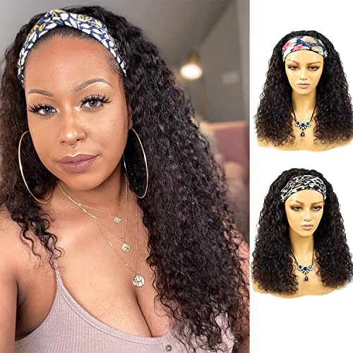 IVCoco Headband Wig Human Hair for Black Women, 180% Density Deep Curly Human Hair Headband Wig, 10A Grade Brazilian Human Hair Machine Made Headband Human Hair Wig(22, Natural Color)