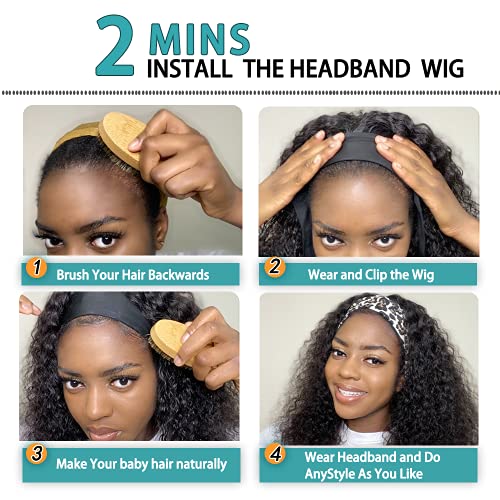 IVCoco Headband Wig Human Hair for Black Women, 180% Density Deep Curly Human Hair Headband Wig, 10A Grade Brazilian Human Hair Machine Made Headband Human Hair Wig(22, Natural Color)