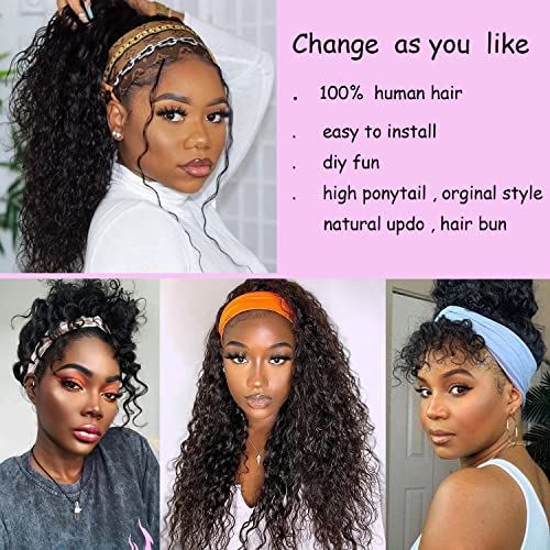 IVCoco Headband Wig Human Hair for Black Women, 180% Density Deep Curly Human Hair Headband Wig, 10A Grade Brazilian Human Hair Machine Made Headband Human Hair Wig(22, Natural Color)