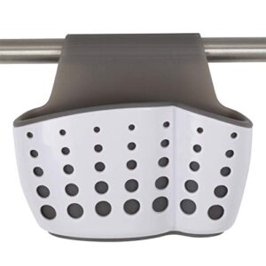 Kitchen Details 2-in-1 Sponge & Brush Holder | Space Saving | Adjustable Over The Sink | Kitchen Organization | Self-Draining | Dish Sponge | Grey and White