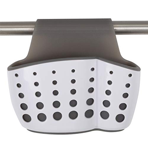 Kitchen Details 2-in-1 Sponge & Brush Holder | Space Saving | Adjustable Over The Sink | Kitchen Organization | Self-Draining | Dish Sponge | Grey and White