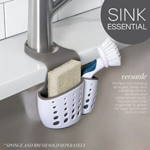 Kitchen Details 2-in-1 Sponge & Brush Holder | Space Saving | Adjustable Over The Sink | Kitchen Organization | Self-Draining | Dish Sponge | Grey and White