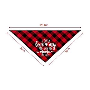 YROVWENQ Family Kitchen Funny Cute Red Plaid Pet Dog Cat Bandana Scarf, I Only Love My Bed and My Mama Puppy Dog Scarf Bibs Accessories for Pet Birthday Gift