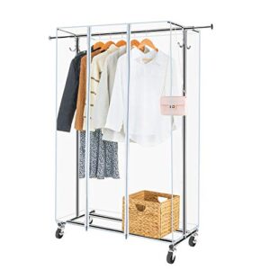 GREENSTELL Z-Base Garment Rack, Industrial Pipe Style Clothes Rack on Wheels with Brakes + Garment Rack with PVC Cover on Wheels, Multifunctional Garment Rack, used for indoor/outdoor