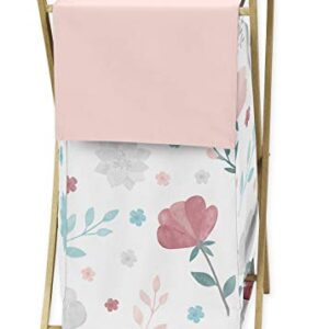 Sweet Jojo Designs Floral Rose Flowers Baby Kid Clothes Laundry Hamper - Blush Pink Teal Turquoise Aqua Blue Grey Pop Flower Boho Shabby Chic Modern Colorful Watercolor Roses Leaf Daisy Tulip