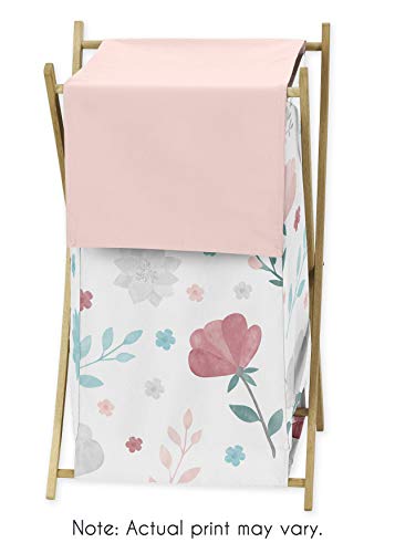 Sweet Jojo Designs Floral Rose Flowers Baby Kid Clothes Laundry Hamper - Blush Pink Teal Turquoise Aqua Blue Grey Pop Flower Boho Shabby Chic Modern Colorful Watercolor Roses Leaf Daisy Tulip