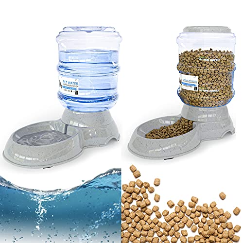 Automatic Replenish Pet Waterer Dispenser and Pet Feeder Station for Dogs, Cats or Small Pets | Small and Big Pets Water Station, Pet Water Bowl | Cat and Dog Gravity Feeder, Waterer Dispenser Station