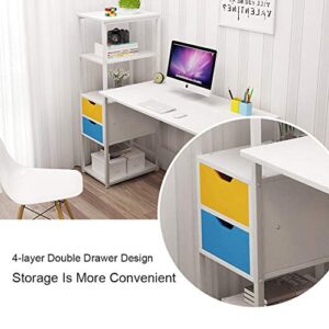 Modern Computer Desk with Bookshelf,Writing Desk with 2 Drawers Corner Tower Shelves Home Office Workstation Desk for Small Space