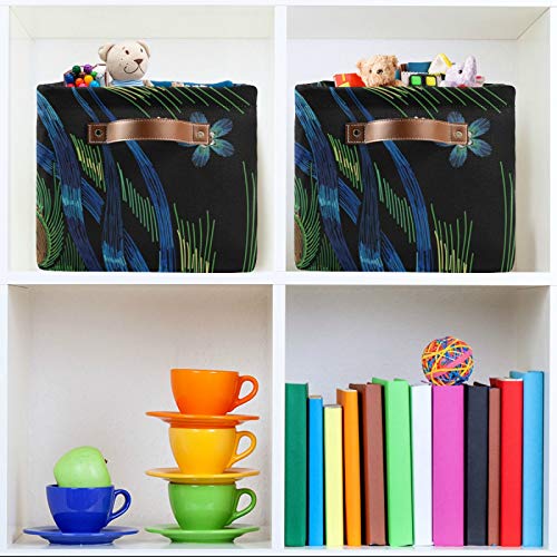 Peacock Feather Storage baskets Collapsible Storage Bin Toy Basket for Home Organizing Closet Shelves Pets 1 Pack