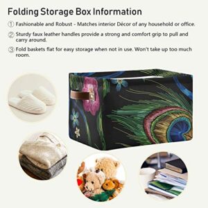 Peacock Feather Storage baskets Collapsible Storage Bin Toy Basket for Home Organizing Closet Shelves Pets 1 Pack