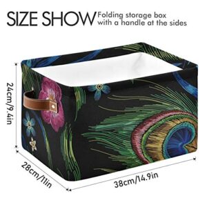 Peacock Feather Storage baskets Collapsible Storage Bin Toy Basket for Home Organizing Closet Shelves Pets 1 Pack