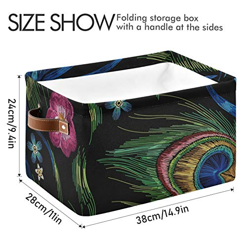 Peacock Feather Storage baskets Collapsible Storage Bin Toy Basket for Home Organizing Closet Shelves Pets 1 Pack