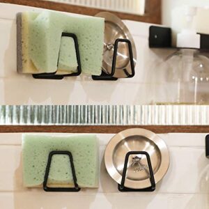 AIPRODA Adhesive SUS304 Stainless Steel Kitchen Sink Caddy Sponge Holder Bathroom Accessories Dish Hanger Hook Rust Proof Waterproof, Kitchen Sink Sponge Holder Dish，Quick Drying (2 Pack) Black