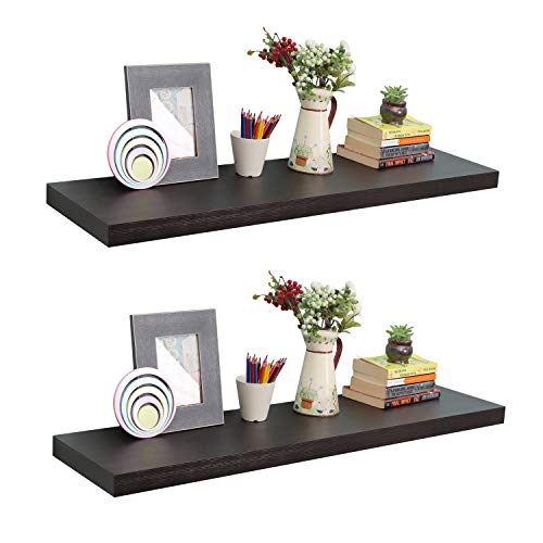 36 Inches Wall Mounted Floating Shelves Set of 2,Espresso Wall Display Ledge Shelf Wide Panel 12 Inches Deep,35.43" L x 11.81" D x 2" T, Deeper Than Others, Espresso