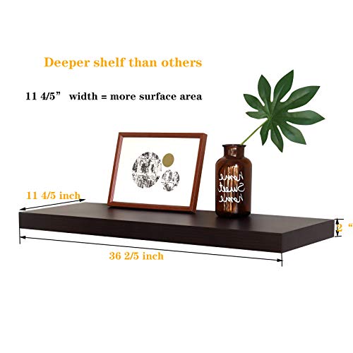 36 Inches Wall Mounted Floating Shelves Set of 2,Espresso Wall Display Ledge Shelf Wide Panel 12 Inches Deep,35.43" L x 11.81" D x 2" T, Deeper Than Others, Espresso