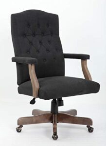 boss office products executive black fabric chair with driftwood finish frame (b905dw-bkw)