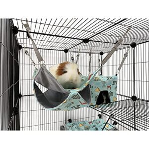 Ferret Hammock Set for cage Cage Accessories 3 Style,Double Hammock or Square House and Tunnel Bed for Guinea Pig (Teal)