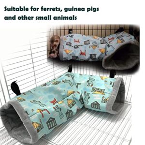 Ferret Hammock Set for cage Cage Accessories 3 Style,Double Hammock or Square House and Tunnel Bed for Guinea Pig (Teal)