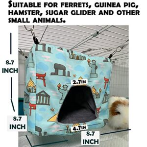 Ferret Hammock Set for cage Cage Accessories 3 Style,Double Hammock or Square House and Tunnel Bed for Guinea Pig (Teal)