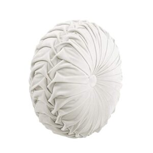 Lush Decor Round Pleated Soft Velvet Decorative Pillow, 1 Count (Pack of 1), White