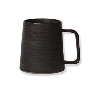 globe faith Large Handmade Pottery Coffee Mug, Unique Matte Metallic Antracite Ceramic Coffee Cup, Annular Texture Big Handle Clay Tea Mug for Home, Office or Gifts, Microwave & Dishwasher Safe,16 oz