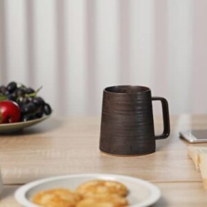 globe faith Large Handmade Pottery Coffee Mug, Unique Matte Metallic Antracite Ceramic Coffee Cup, Annular Texture Big Handle Clay Tea Mug for Home, Office or Gifts, Microwave & Dishwasher Safe,16 oz