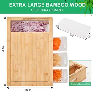 WORTHYEAH Smart Cutting Board - Bamboo Cutting Board with Containers, Wood Cutting Boards with 4 Trays/Storage with Lids & 4 Graters, Food Prep Deck Large Tank Chopping Cutting Boards for Kitchen