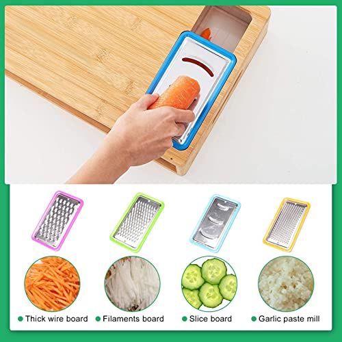 WORTHYEAH Smart Cutting Board - Bamboo Cutting Board with Containers, Wood Cutting Boards with 4 Trays/Storage with Lids & 4 Graters, Food Prep Deck Large Tank Chopping Cutting Boards for Kitchen