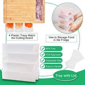 WORTHYEAH Smart Cutting Board - Bamboo Cutting Board with Containers, Wood Cutting Boards with 4 Trays/Storage with Lids & 4 Graters, Food Prep Deck Large Tank Chopping Cutting Boards for Kitchen