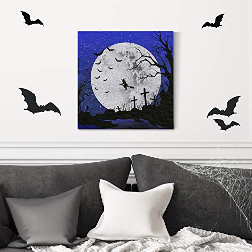 Renditions Gallery Witch and Graveyard Wall Art, Spooky Halloween Decorations, Full Moon, Dark Cemetery, Premium Gallery Wrapped Canvas Decor, Ready to Hang, 32 in H x 32 in W, Made in America Print