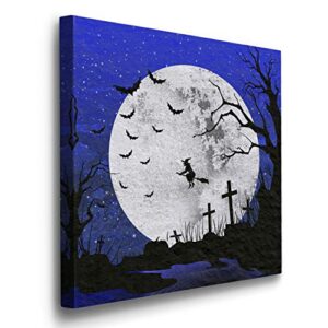 Renditions Gallery Witch and Graveyard Wall Art, Spooky Halloween Decorations, Full Moon, Dark Cemetery, Premium Gallery Wrapped Canvas Decor, Ready to Hang, 32 in H x 32 in W, Made in America Print