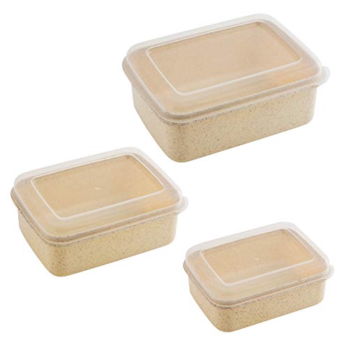 Simplify 6 Piece Set Eco Wheat Plastic Food Storage Containers | Clear Lid | Meal Prep | Leftovers | Kitchen | Lunch | Natural | Rectangular | 3 Sizes