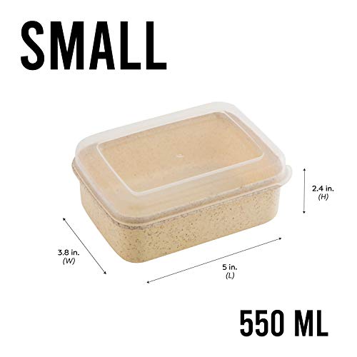 Simplify 6 Piece Set Eco Wheat Plastic Food Storage Containers | Clear Lid | Meal Prep | Leftovers | Kitchen | Lunch | Natural | Rectangular | 3 Sizes