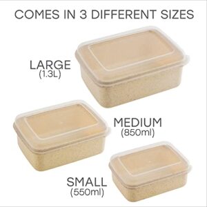 Simplify 6 Piece Set Eco Wheat Plastic Food Storage Containers | Clear Lid | Meal Prep | Leftovers | Kitchen | Lunch | Natural | Rectangular | 3 Sizes