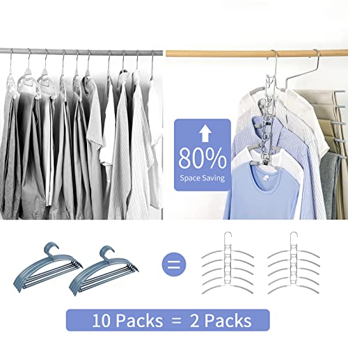 Nature Smile (4 Pack) 5 in 1 Anti Slip Multiple Sweater Coat Hangers,Multi Layers Wardrobe Clothes Rack,Heavy Duty Metal Space Saver Shirt Blouse Hanger Closet Storage Organizer,Light Grey Color