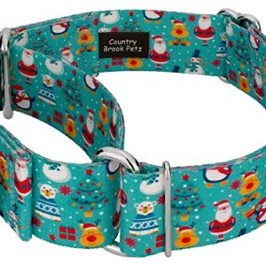 Country Brook Design - Santa and Friends Christmas Dog Collar with 11 Festive Patterns - 1 1/2 Inch Martingale Collection (1 1/2 Inch, Large)