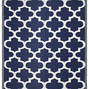 Beverly Rug Trellis Outdoor Rugs 10x13 Waterproof Reversible Plastic Straw Rug Outdoor Carpet, Outside Mat for Patio, Camping, Picnic, Porch, Deck, RV, Beach, Pool, Blue and White