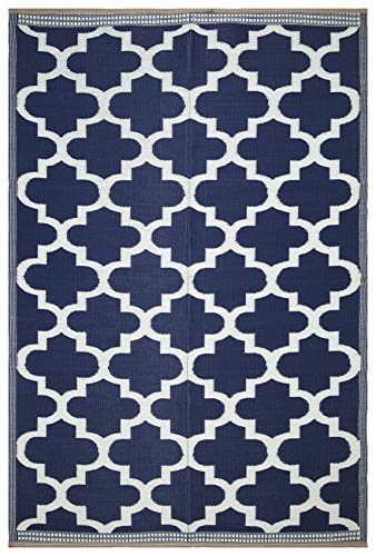 Beverly Rug Trellis Outdoor Rugs 10x13 Waterproof Reversible Plastic Straw Rug Outdoor Carpet, Outside Mat for Patio, Camping, Picnic, Porch, Deck, RV, Beach, Pool, Blue and White