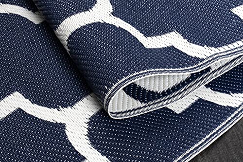 Beverly Rug Trellis Outdoor Rugs 10x13 Waterproof Reversible Plastic Straw Rug Outdoor Carpet, Outside Mat for Patio, Camping, Picnic, Porch, Deck, RV, Beach, Pool, Blue and White