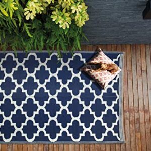 Beverly Rug Trellis Outdoor Rugs 10x13 Waterproof Reversible Plastic Straw Rug Outdoor Carpet, Outside Mat for Patio, Camping, Picnic, Porch, Deck, RV, Beach, Pool, Blue and White