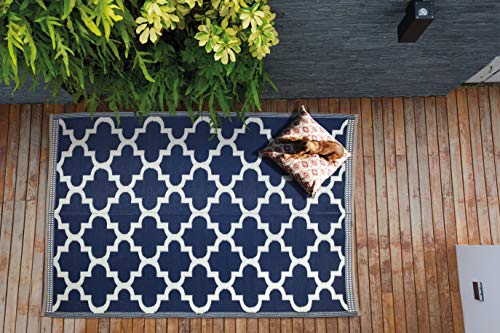 Beverly Rug Trellis Outdoor Rugs 10x13 Waterproof Reversible Plastic Straw Rug Outdoor Carpet, Outside Mat for Patio, Camping, Picnic, Porch, Deck, RV, Beach, Pool, Blue and White