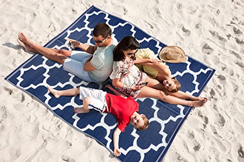 Beverly Rug Trellis Outdoor Rugs 10x13 Waterproof Reversible Plastic Straw Rug Outdoor Carpet, Outside Mat for Patio, Camping, Picnic, Porch, Deck, RV, Beach, Pool, Blue and White