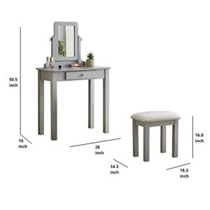 GTU Furniture Transitional Vanity Set with Mirror Stool (Silver)