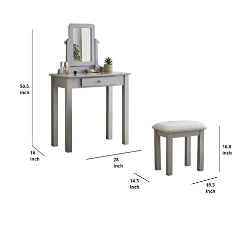 GTU Furniture Transitional Vanity Set with Mirror Stool (Silver)