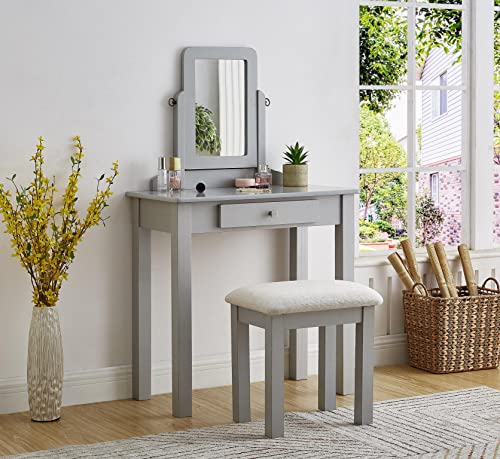 GTU Furniture Transitional Vanity Set with Mirror Stool (Silver)