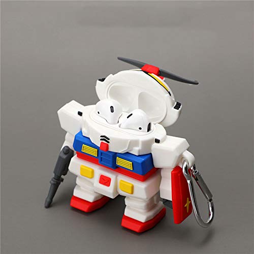 LUCKESSA Creative Cool Hero White Robot Soldier Character Earphone Case for AirPods Pro, Transformer Robot Soft Silicone Strong Protection Wireless Charging Earbud Cover Protective Skin